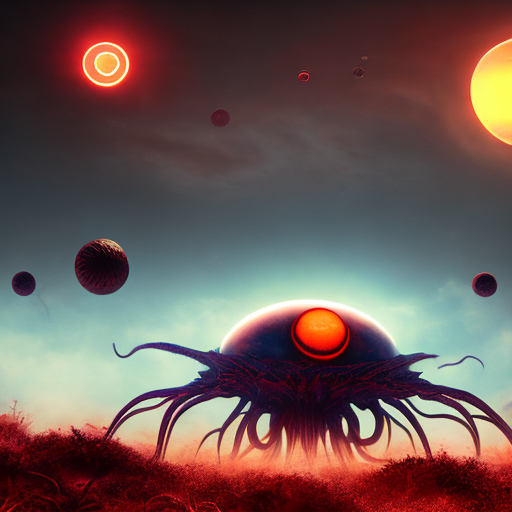 Openjourney prompt: Alien life, many tentacles, large eye...
