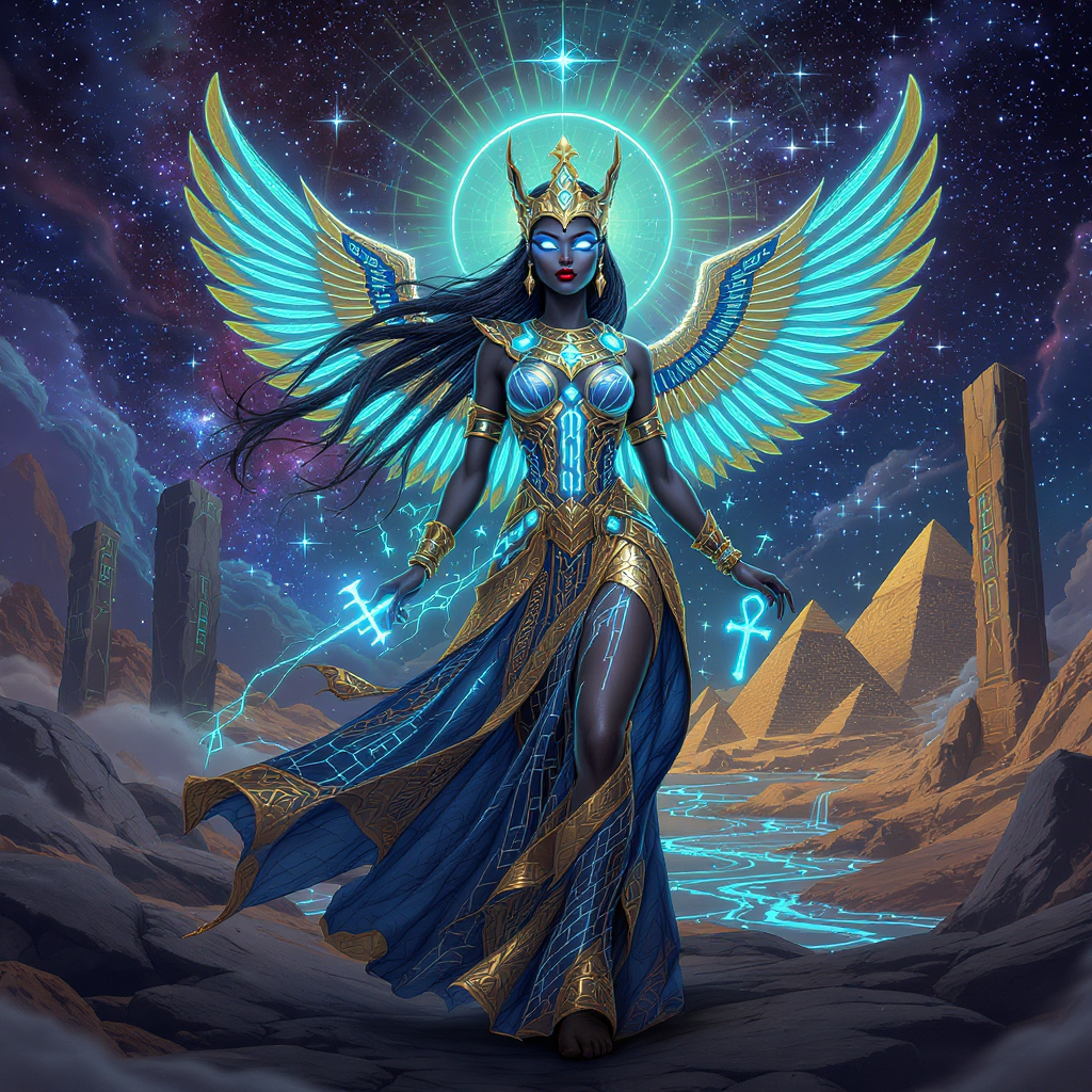FLUX prompt: { "nft_name": "Aset, Goddess of Magic a...