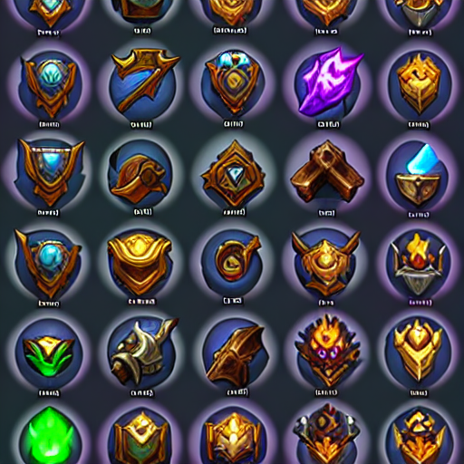 Stable Diffusion prompt: video games icons, 2d icons, rpg...