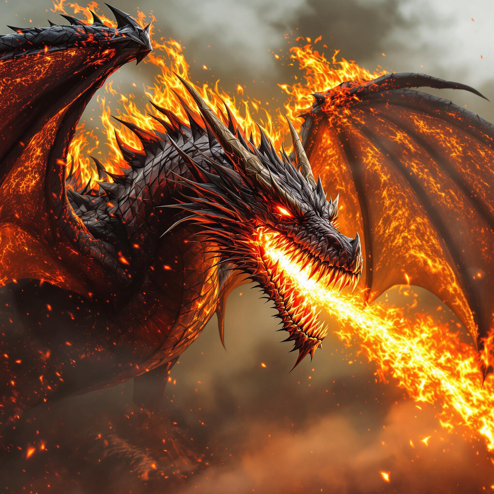 FLUX prompt: sinister realistic dragon with his wings spr...