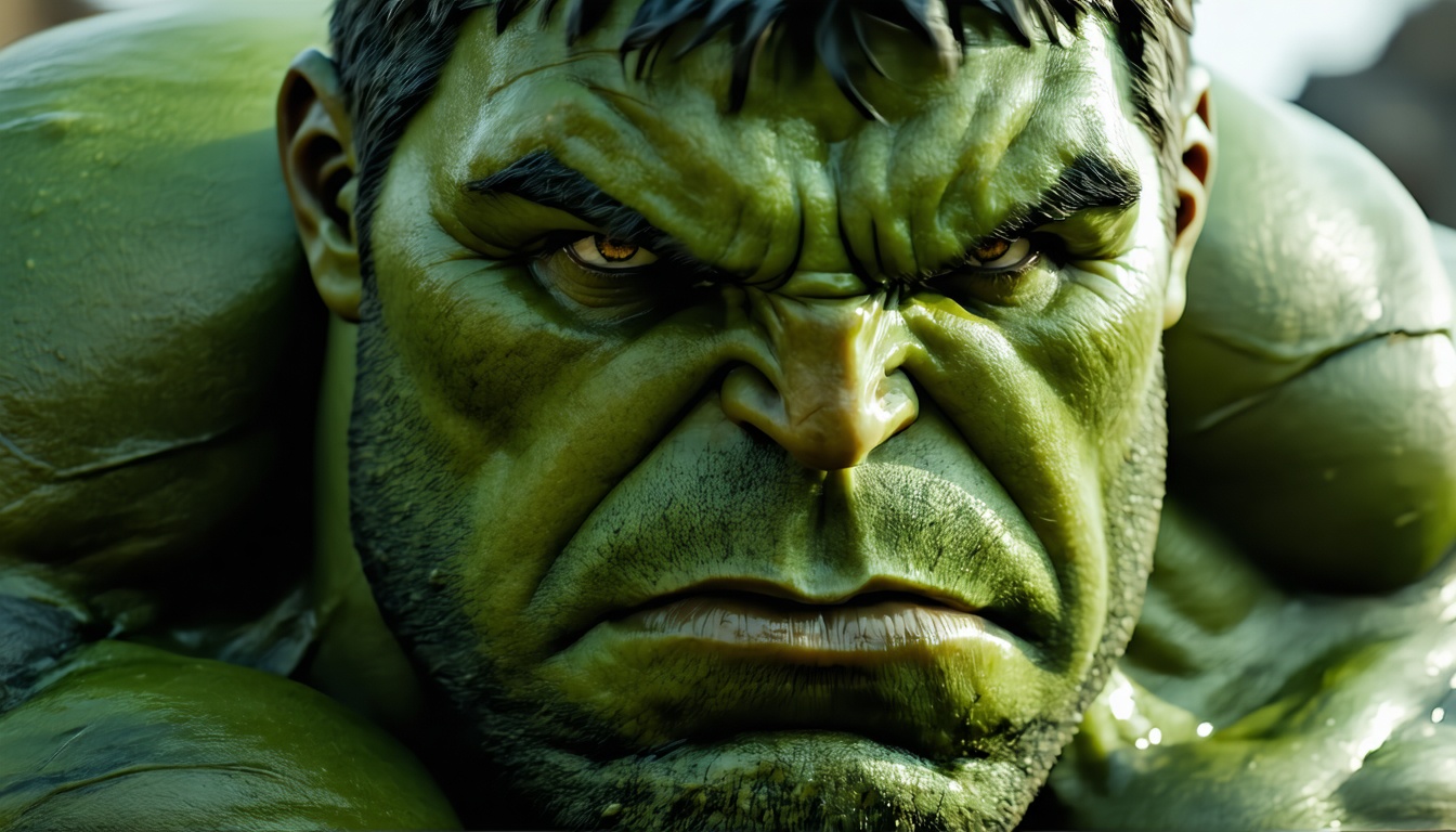 Stable Diffusion prompt: Hulk, half body, face photo re...