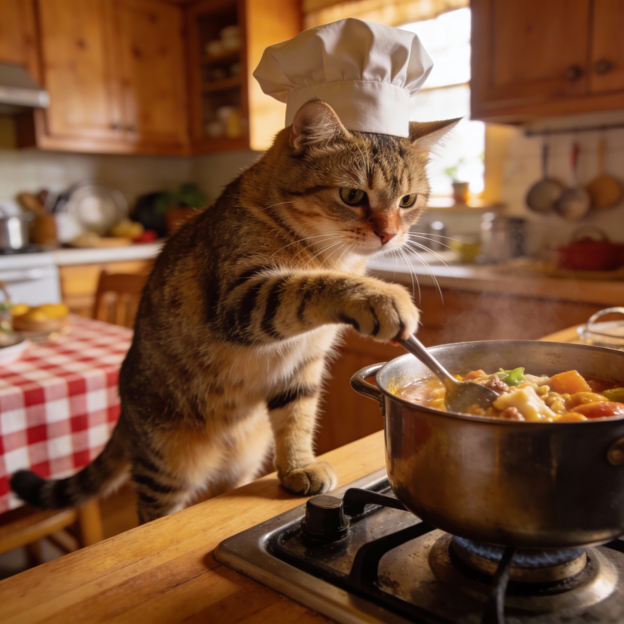 Hero prompt: A realistic cinematic scene of a cat cooking...