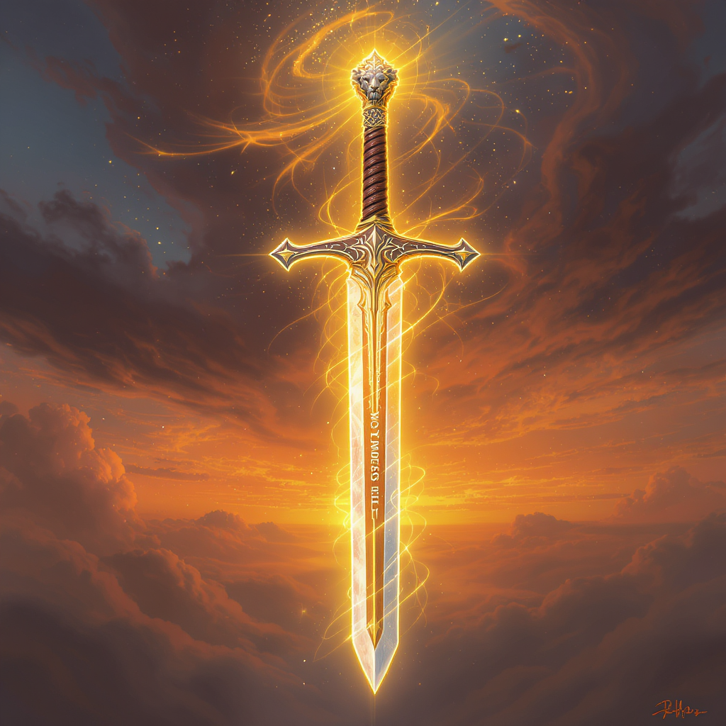 FLUX prompt: **sword inspired by Ephesians 6:17 (KJV)**, blendi...