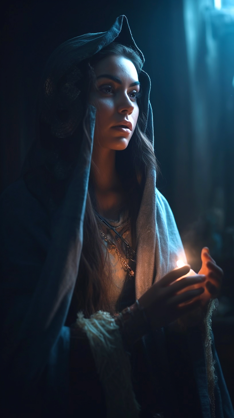 Midjourney prompt: A beautiful young female wizard wearin...
