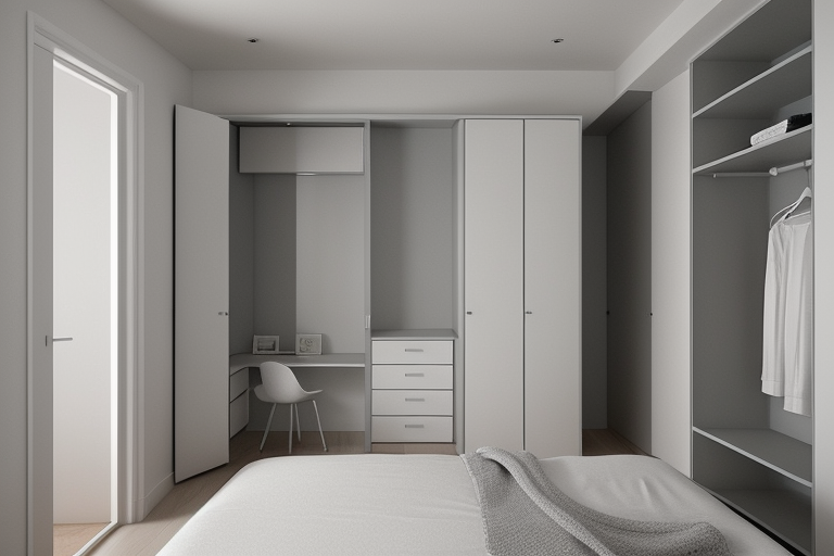 epiCRealism prompt: Designing a gray and white themed bed...