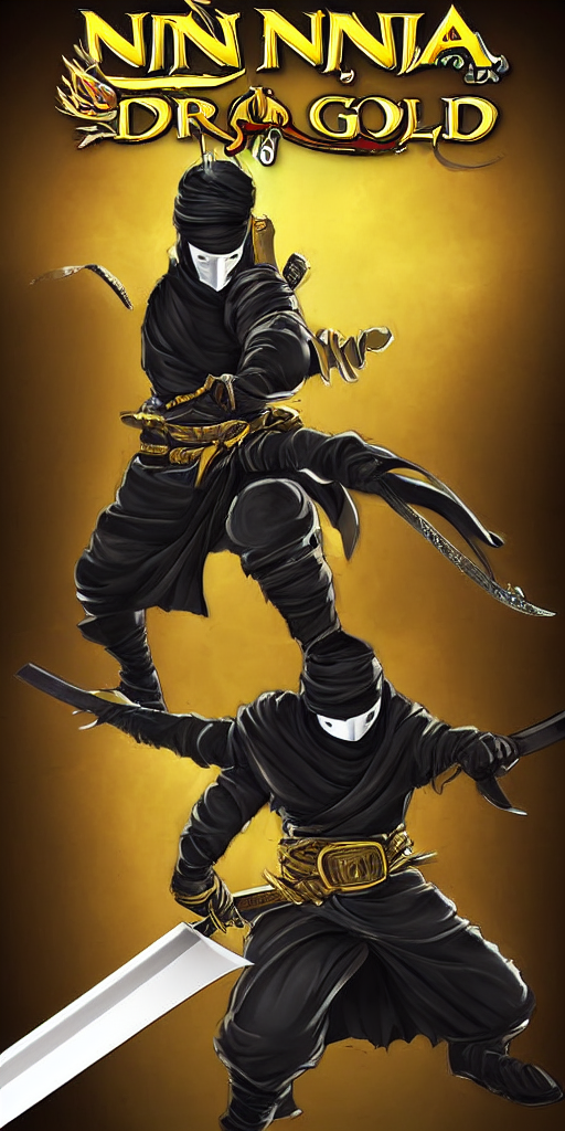Stable Diffusion prompt: ninja whit katana, katana gold d...