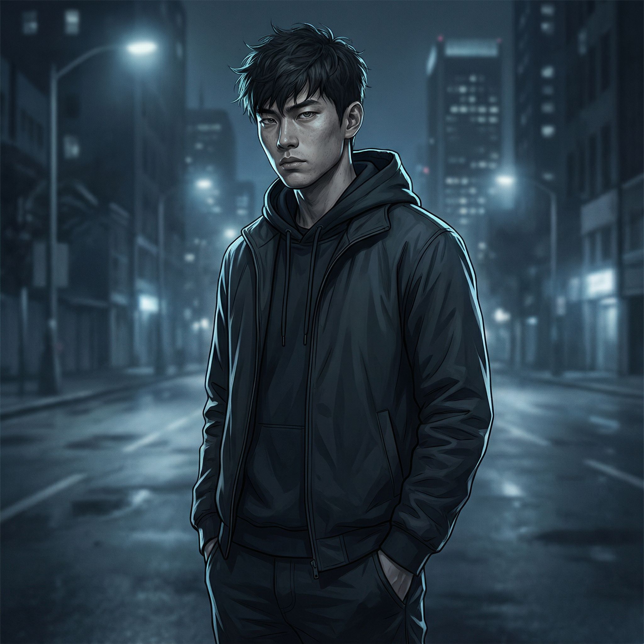 Nano Banana prompt: a young asian man standing alone at n...