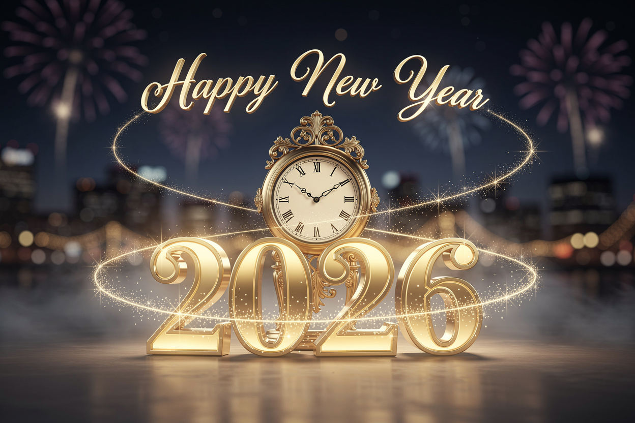 FLUX prompt: Magical New Year 2026 night scene with glowi...