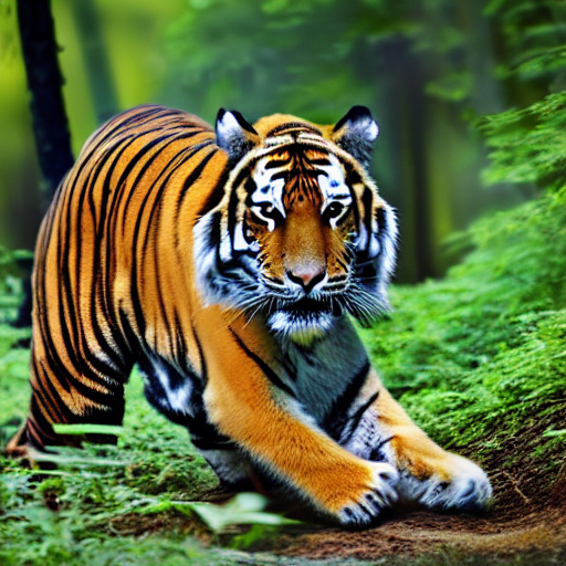 Stable Diffusion prompt: tiger stalking its prey, front v...