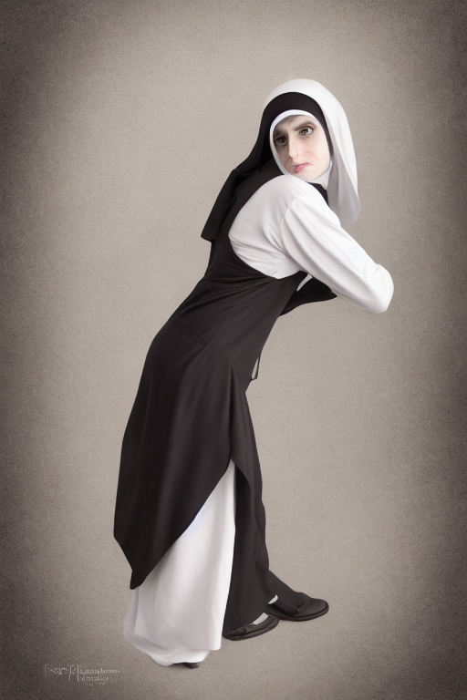 Stable Diffusion prompt: female dressed as nun, toplless,...
