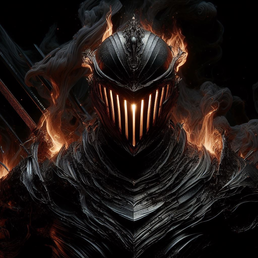 DALL·E prompt: Living darkness warrior, smoldering obsidi...
