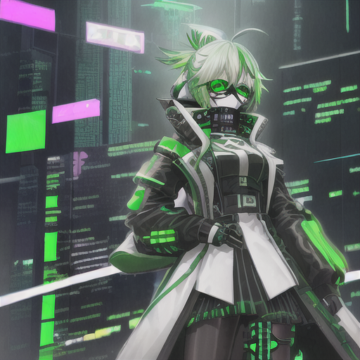 Anything prompt: hacker girl with LED display complete ma...