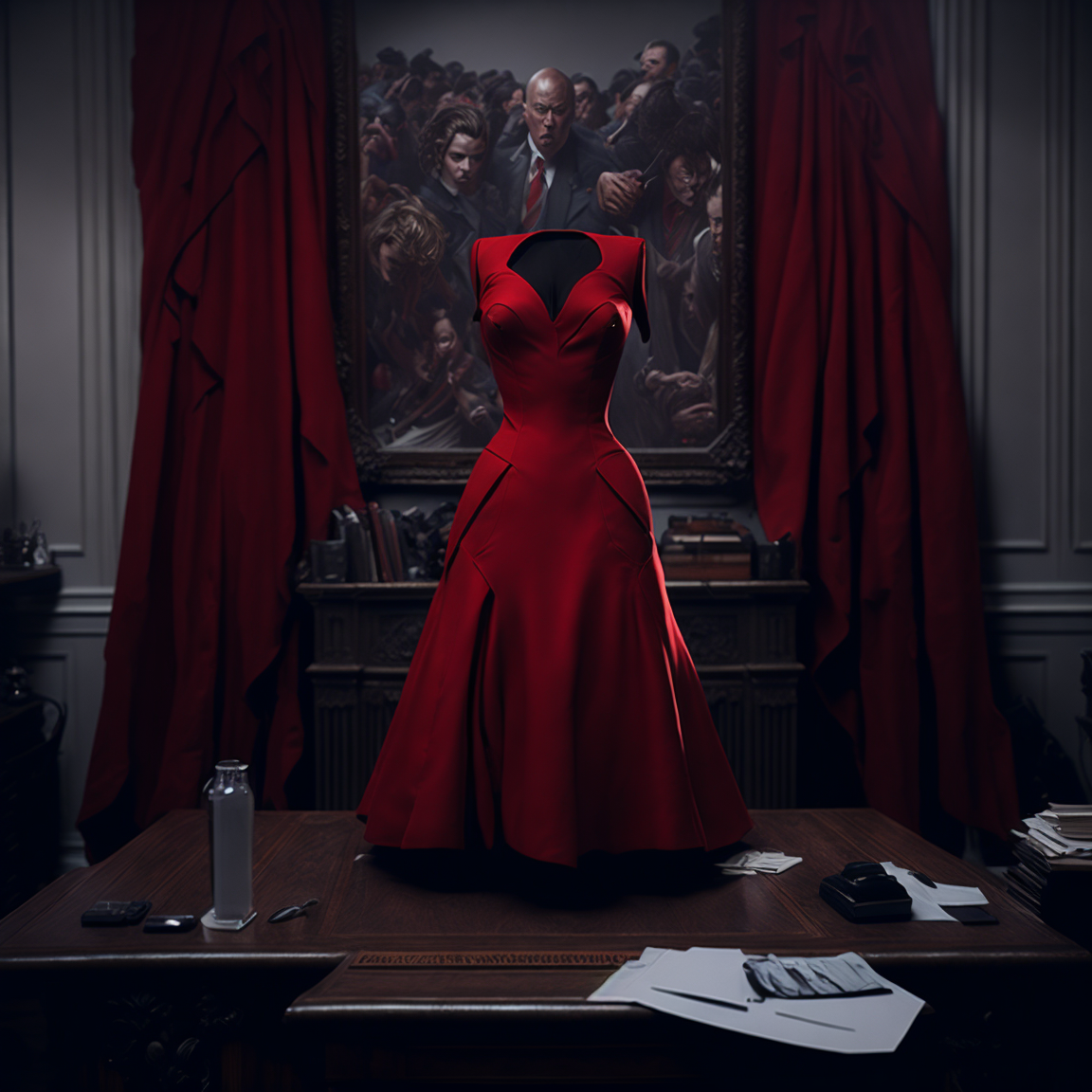 Illuminati Diffusion prompt: photo of revealing red dress...