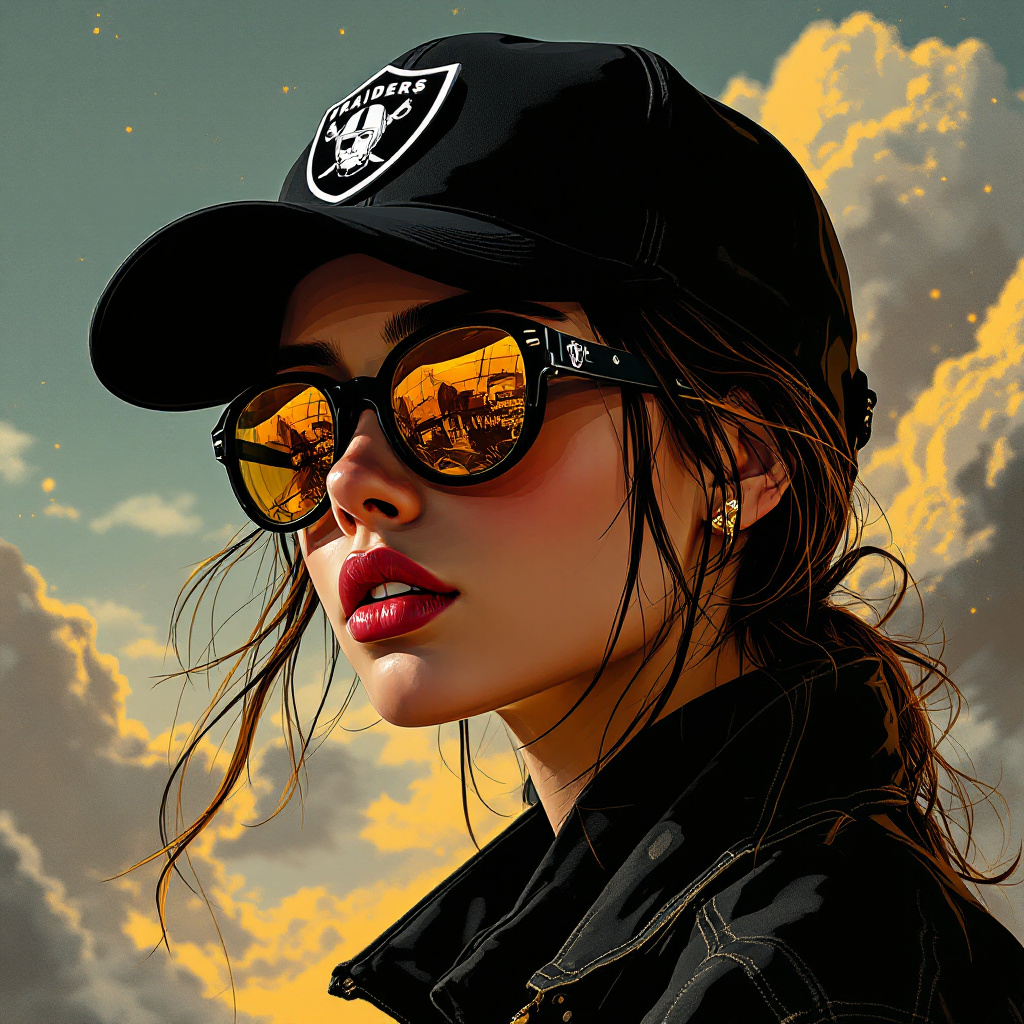 FLUX prompt: a stunning girl wearing black caps and sungl...