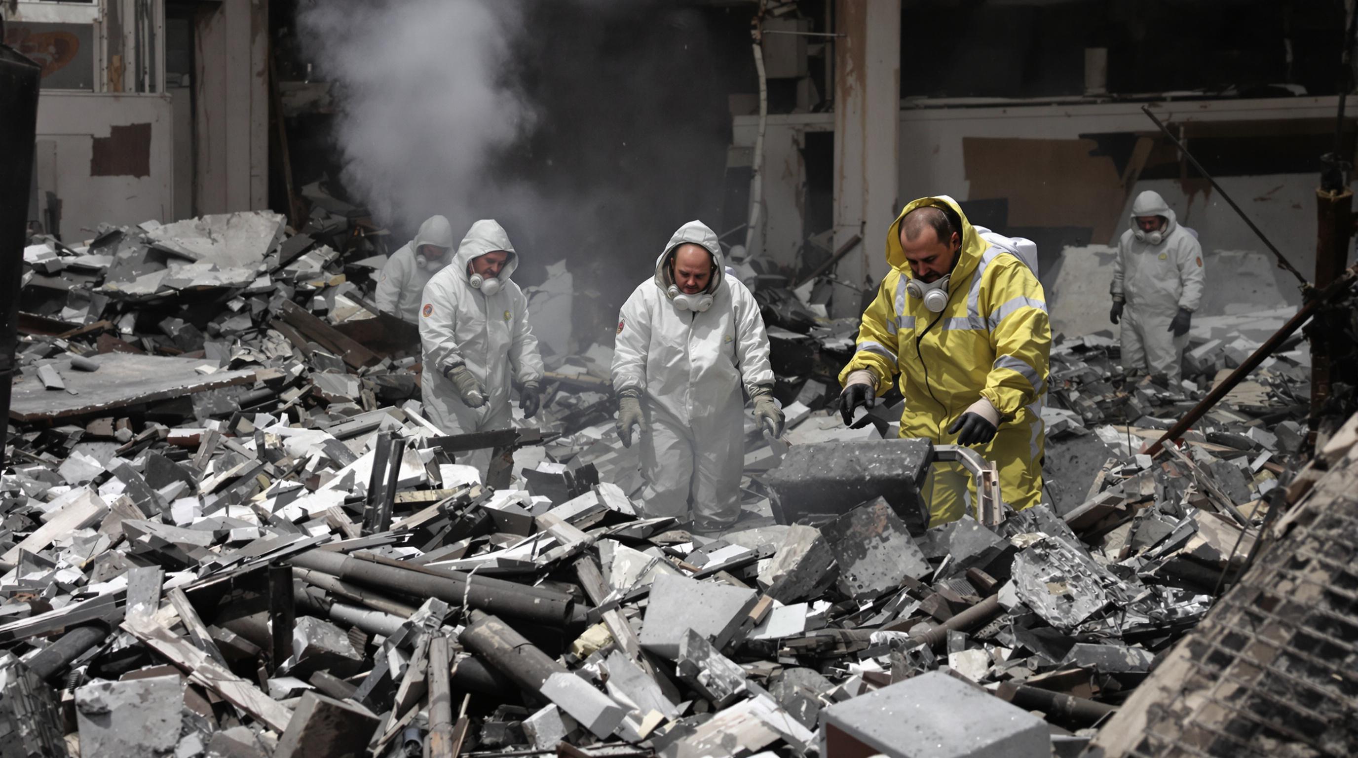 FLUX prompt: A team of people in hazmat suits with deep s...
