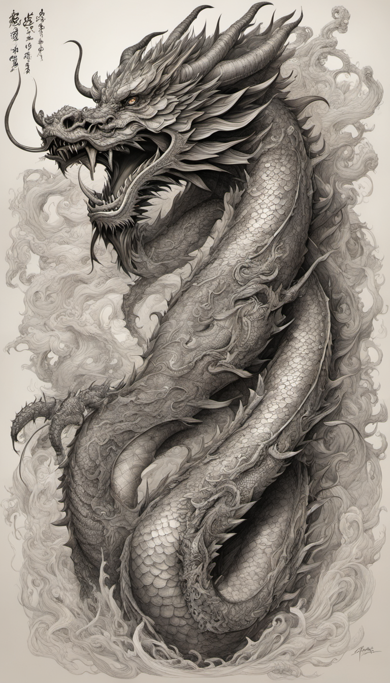 Stable Diffusion prompt: asian dragon, pen and ink, intri...