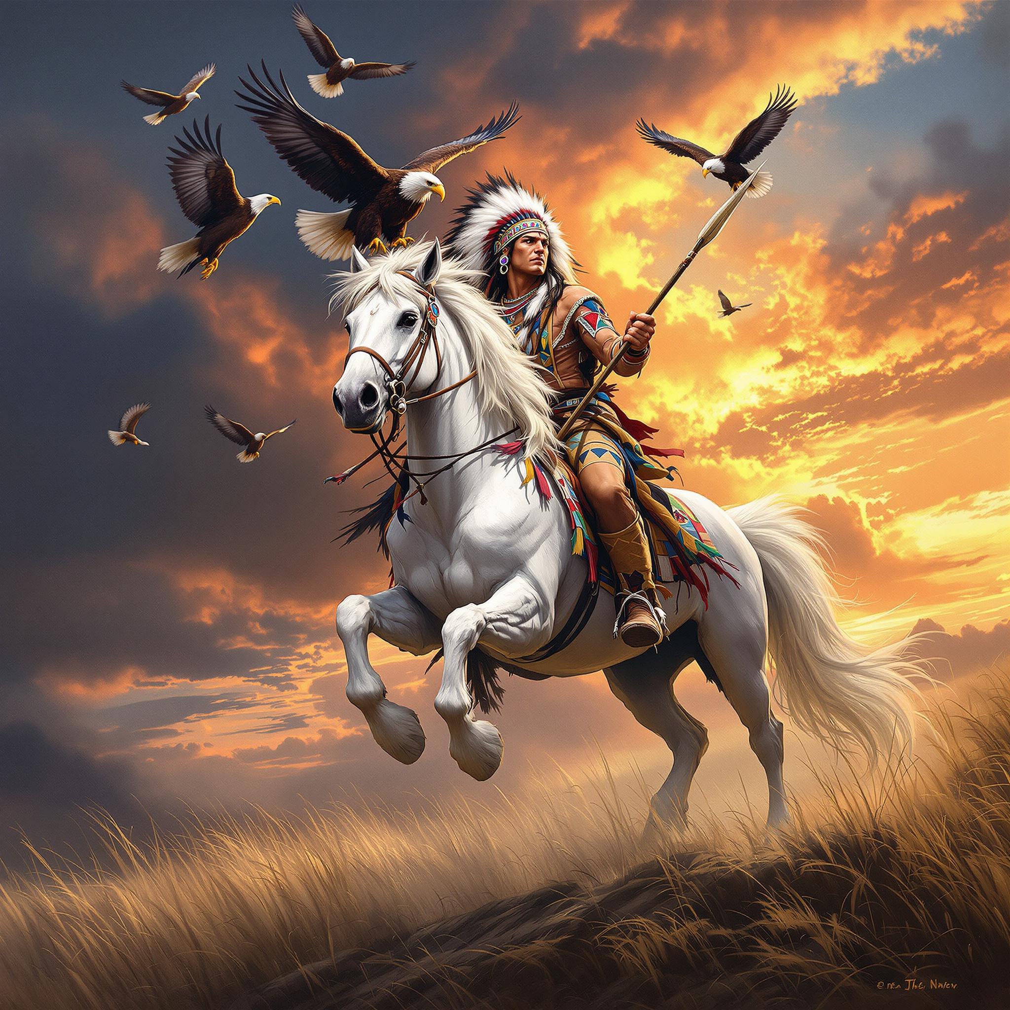 FLUX prompt: an oil color painting of Native American Ind...