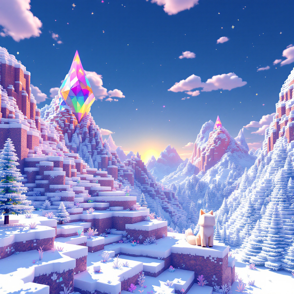 FLUX prompt: minecraft landscape, diamond golem, snow and...