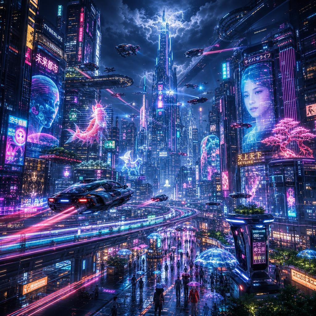 ChatGPT Image prompt: Futuristic Sci‑Fi Cityscape — Flux‑...