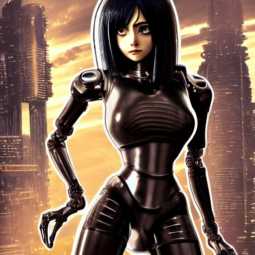 Stable Diffusion prompt: full body cyborg| Alita "from ma...