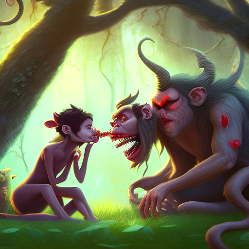 Openjourney prompt: cute anthropomorphic male demon kissi...