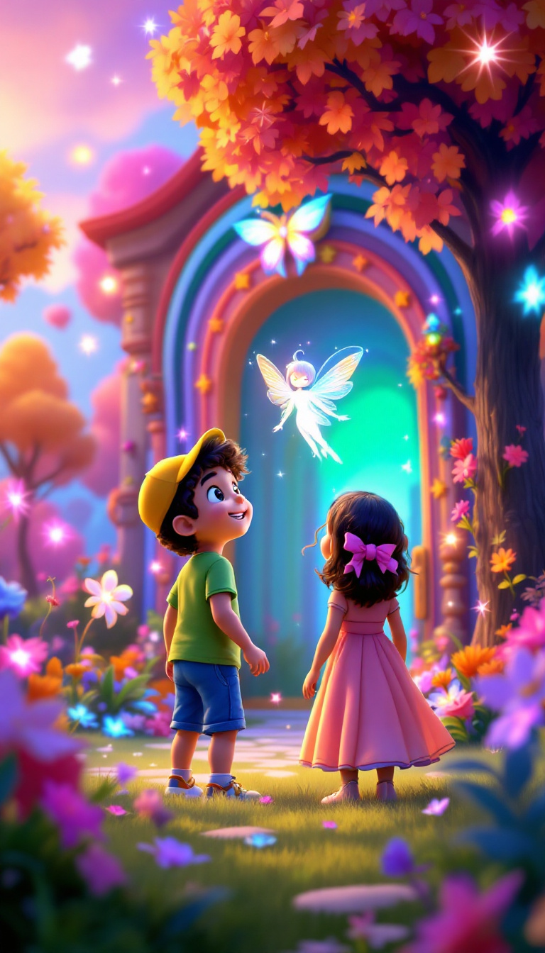 FLUX prompt: "Create a 3D scene of two children, Rohan an...