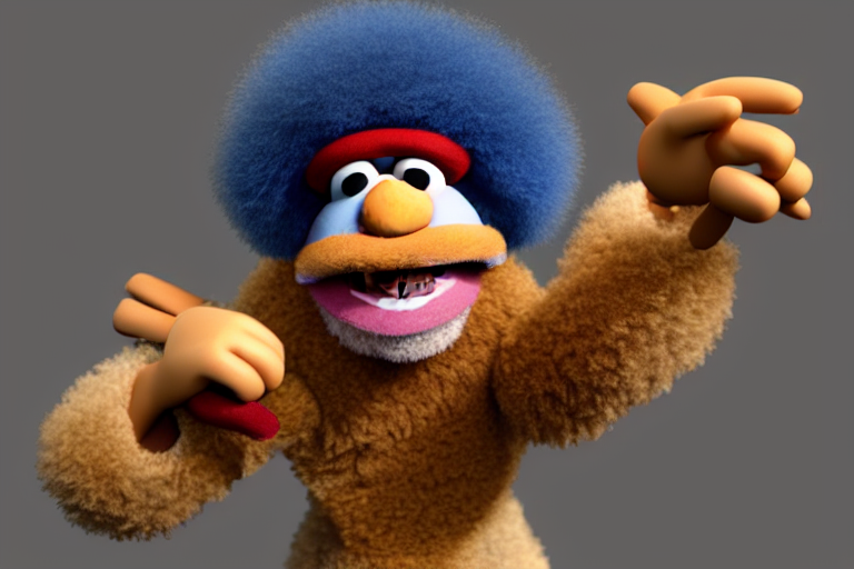 Stable Diffusion prompt: Bob Ross as a muppet, pixar fur,...