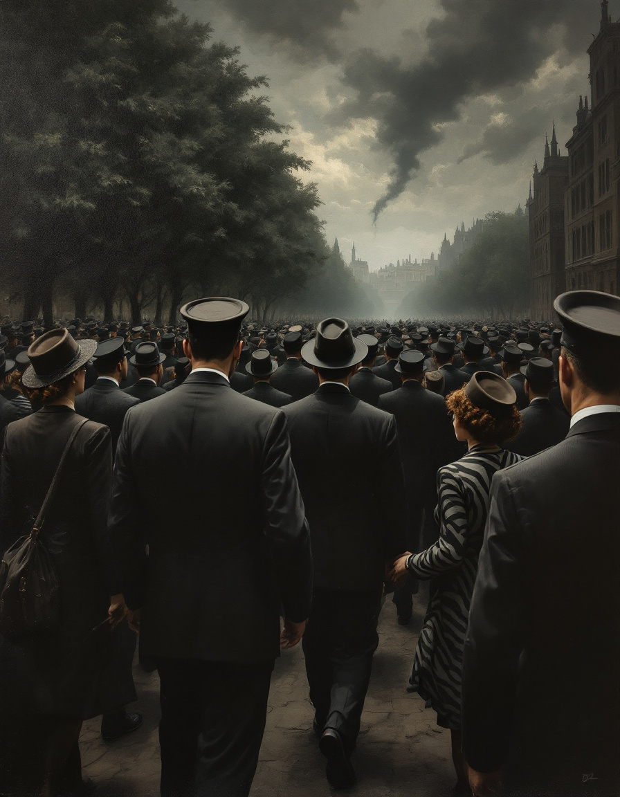 FLUX prompt: Orwellian dystopian scene, oil painting, sur...