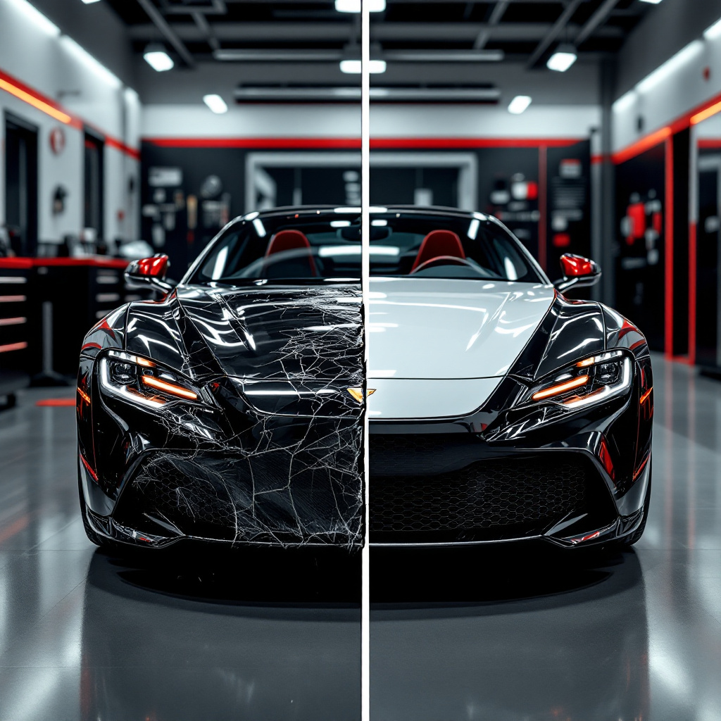 FLUX prompt: A luxury car, front-facing, with a split dow...