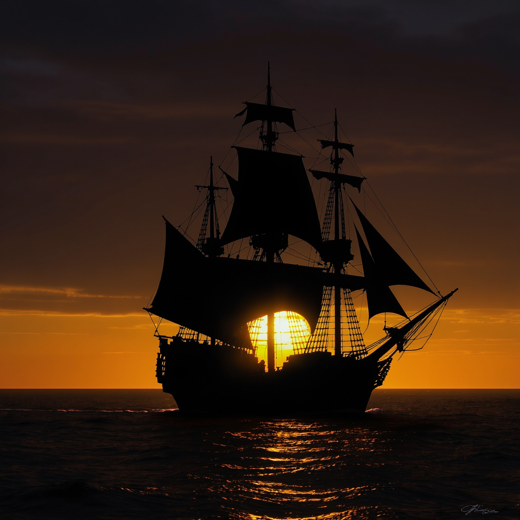 FLUX prompt: Pirate Ship Concept: The Dawn Revenant — a p...