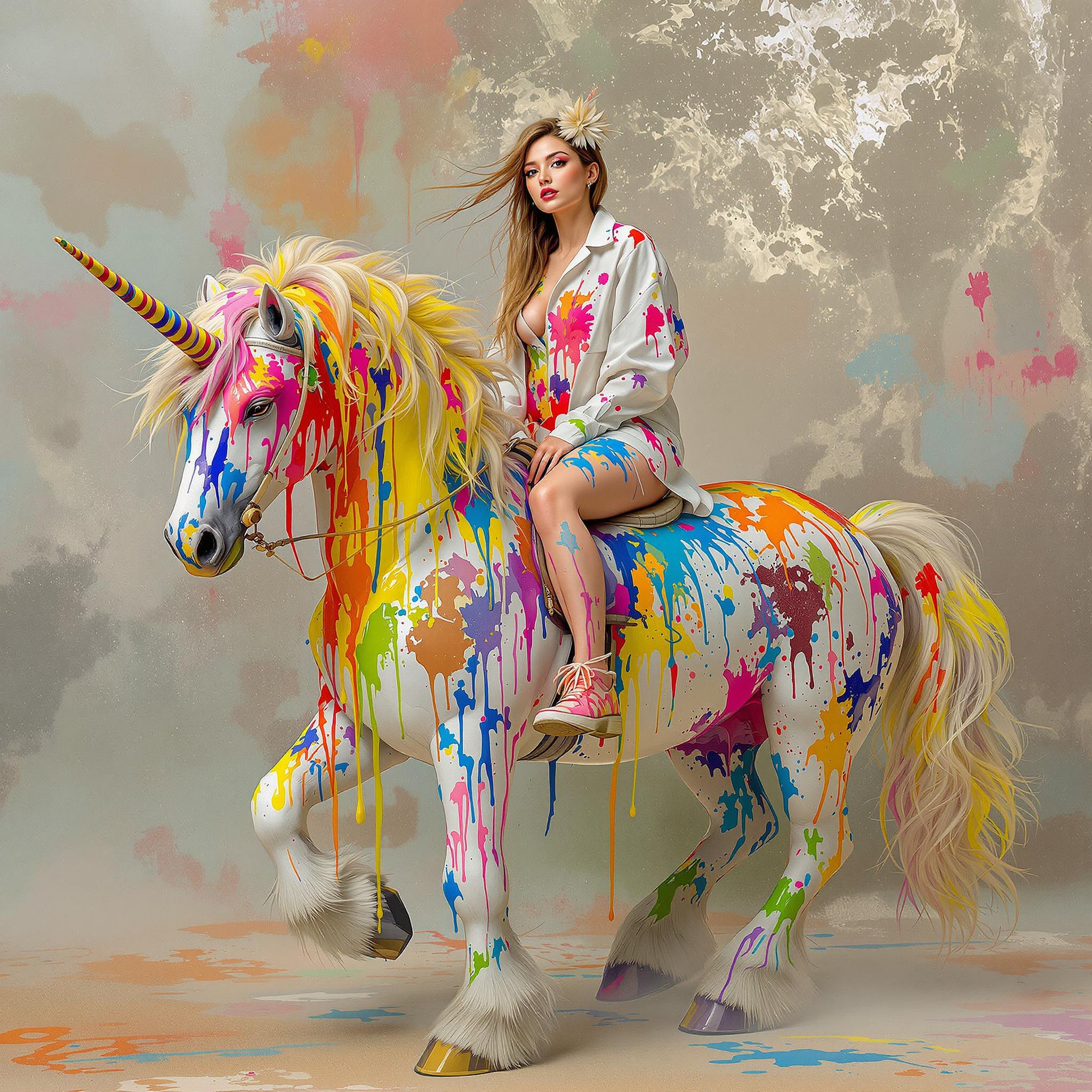 FLUX prompt: a woman on her unicorn has painted it with c...