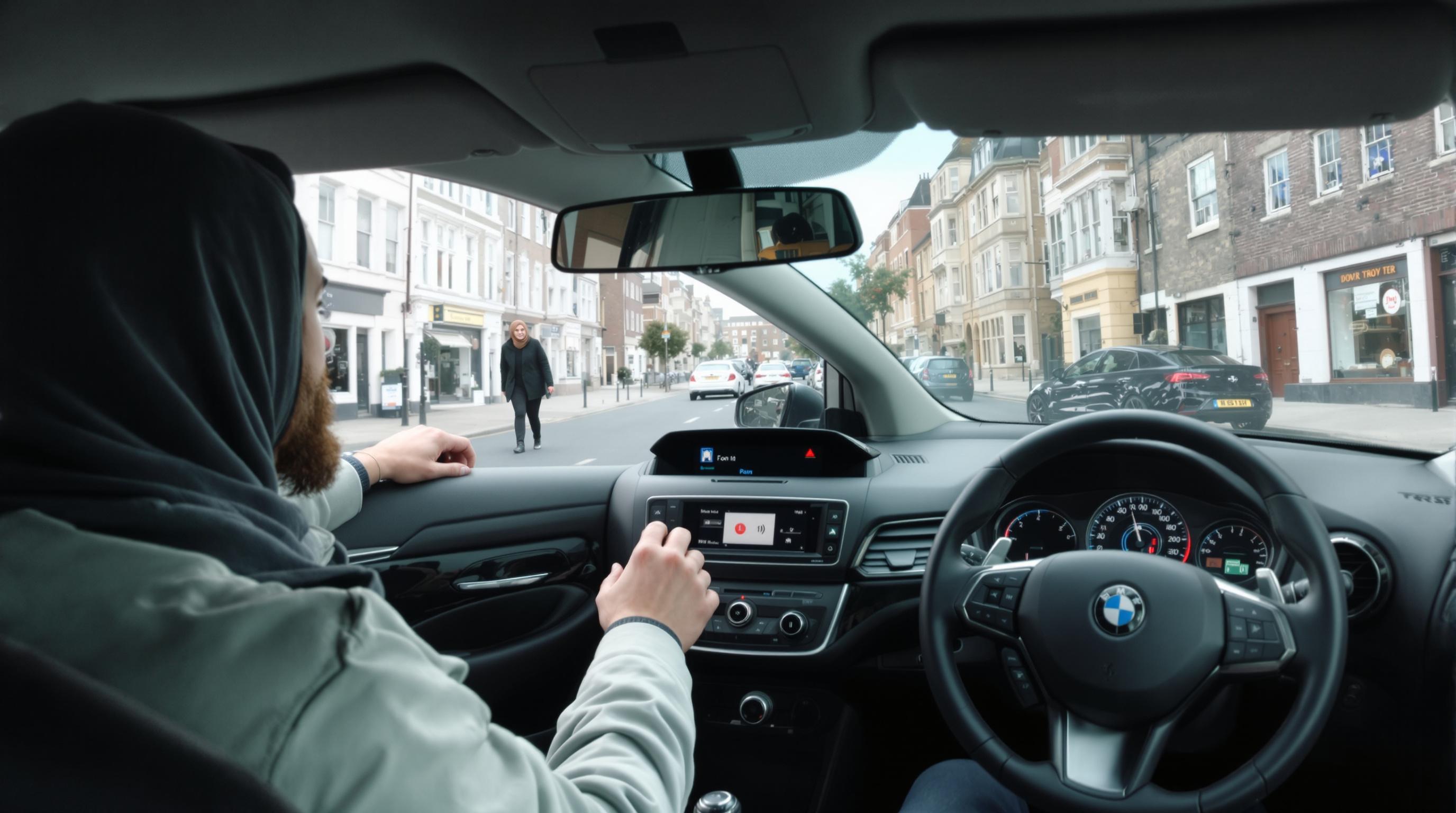 FLUX prompt: irish man taking a driving test fpv from fro...