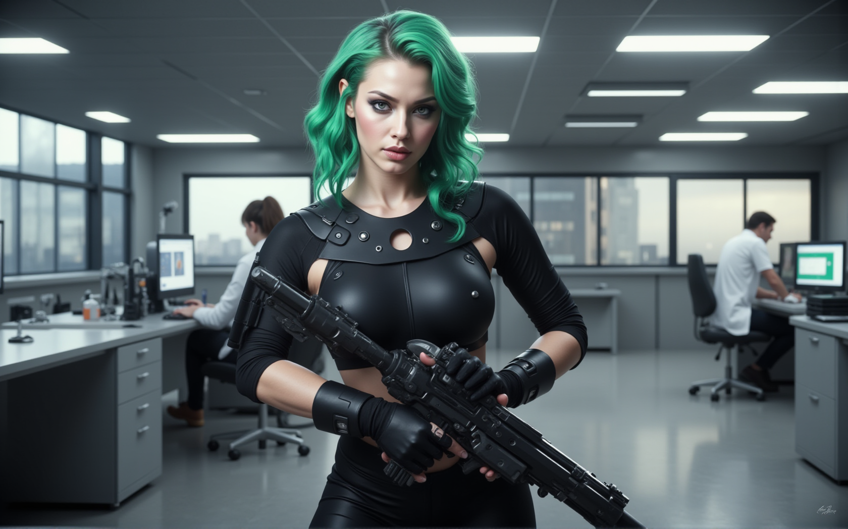 FLUX prompt: The model in the foreground of the image is ...