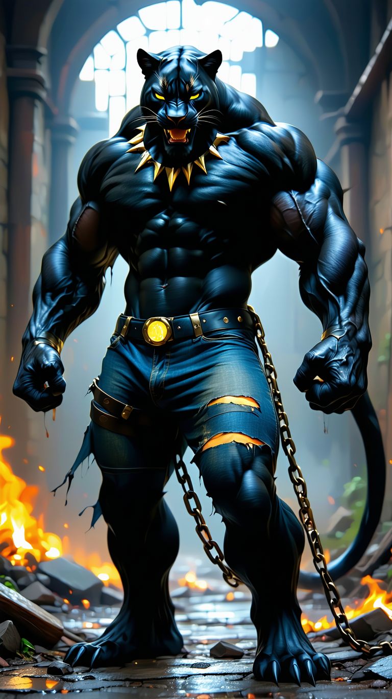 Stable Diffusion prompt: A powerful humanoid black panthe...