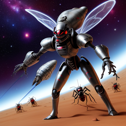 DreamShaper prompt: alien ant army group with silver ant ...