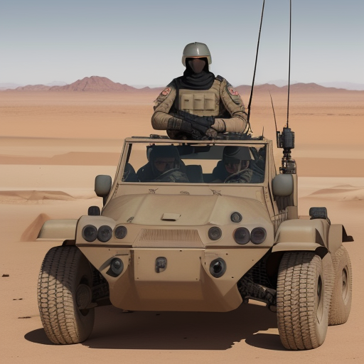 DreamShaper prompt: character, desert security force, pea...