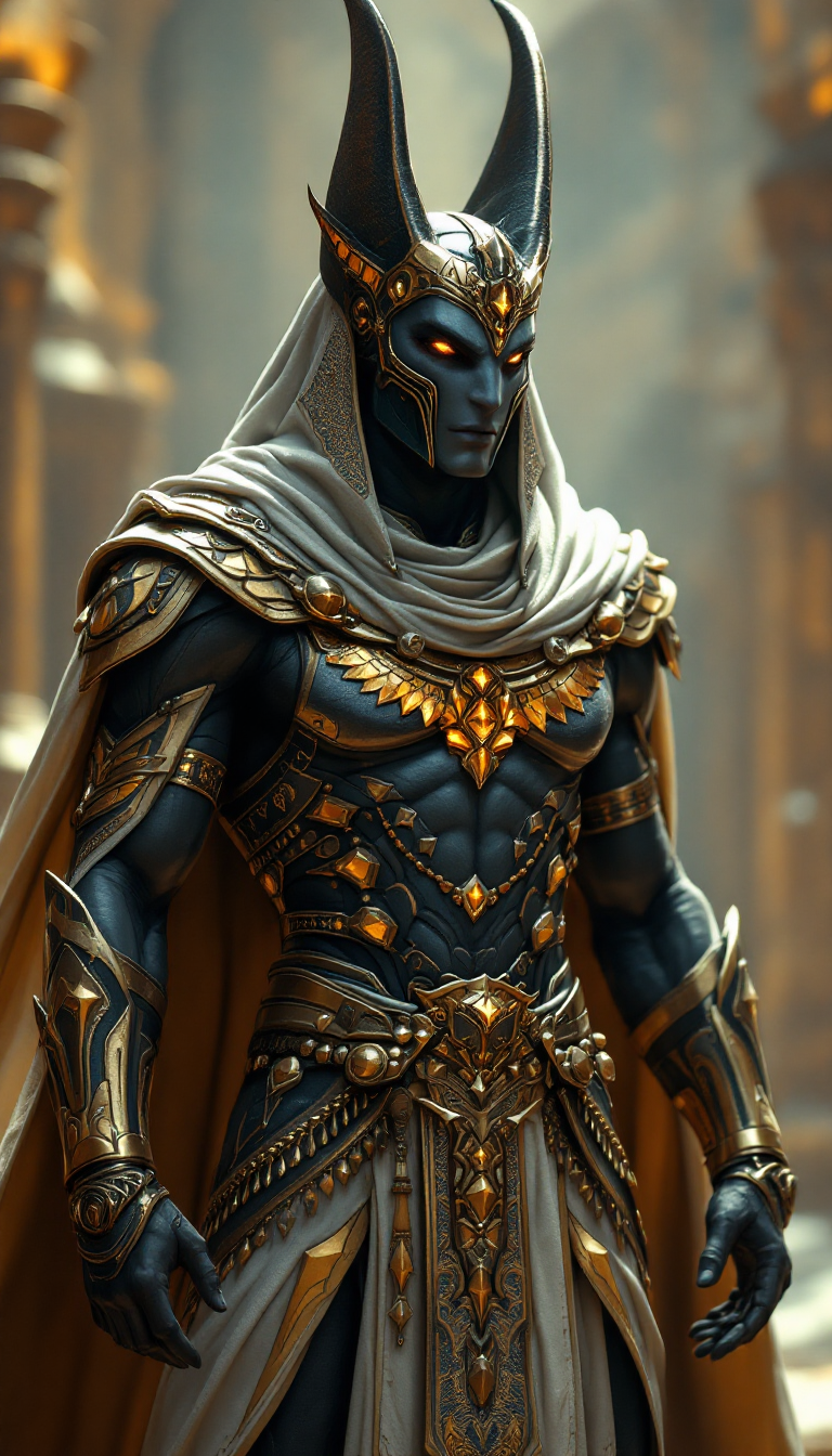 FLUX prompt: Male Anubis, egypt god, fantasy light armor ...