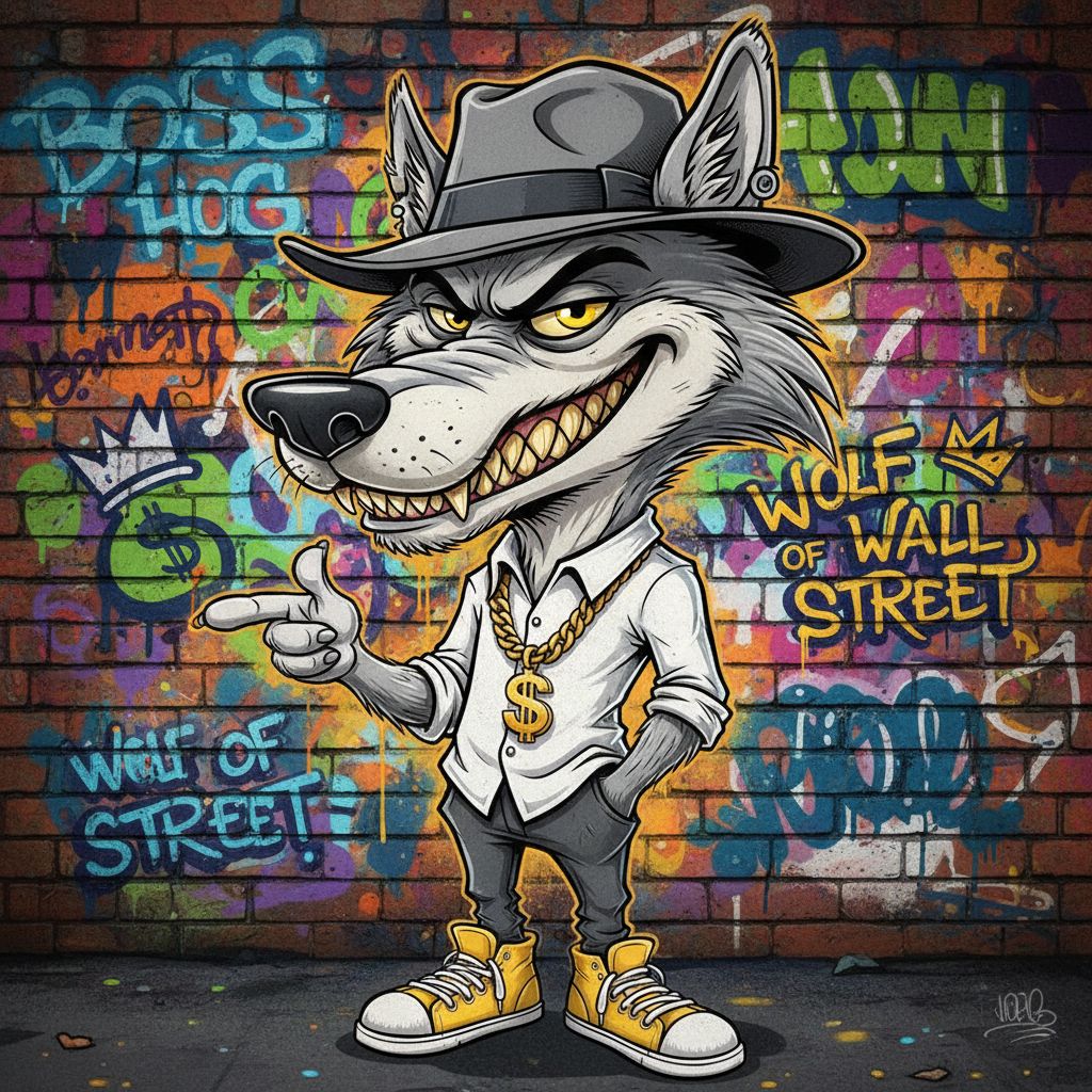 Nano Banana prompt: funny caricature, gangster wolf chara...