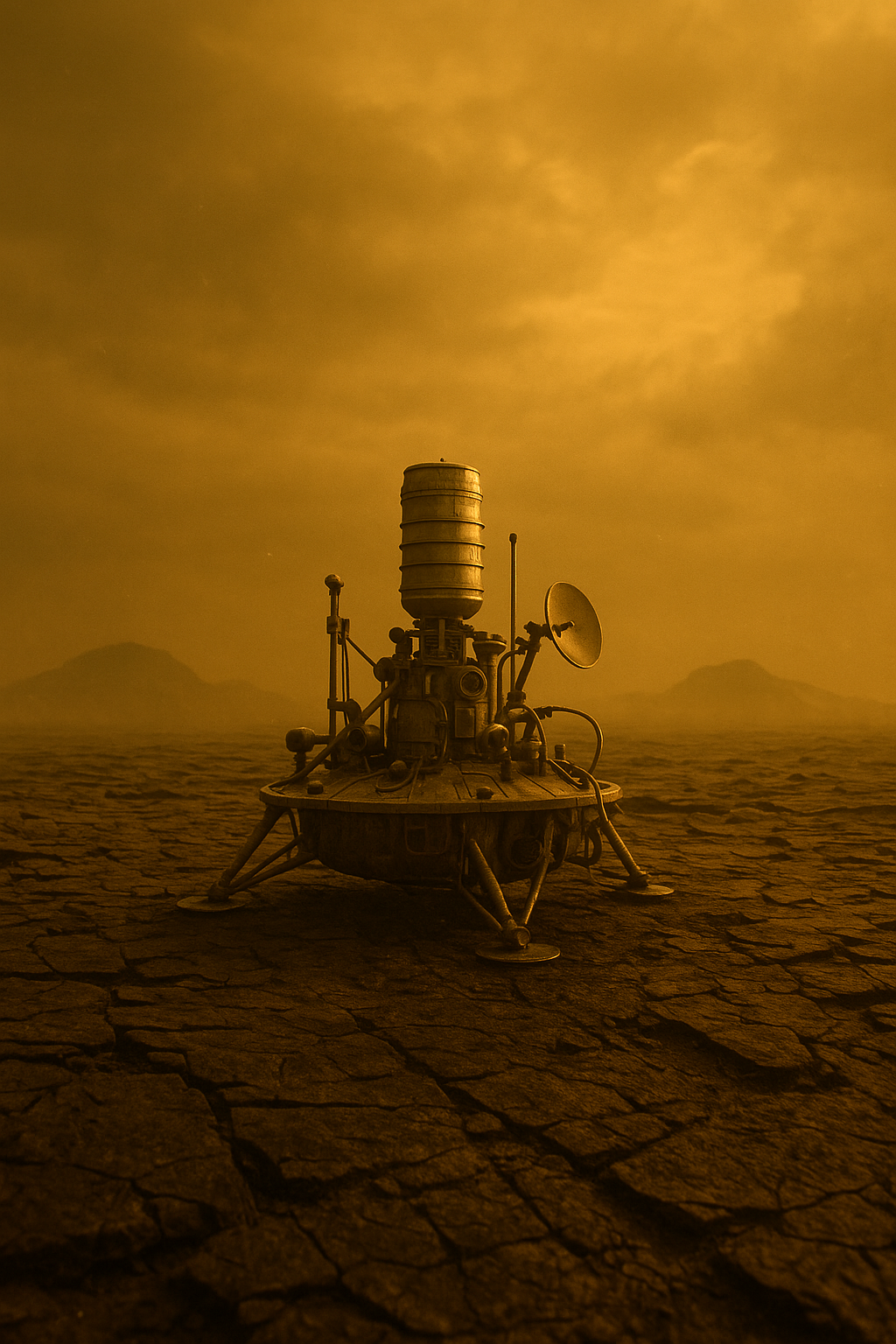 Sora prompt: A lone Soviet Venera lander rests on the cra...
