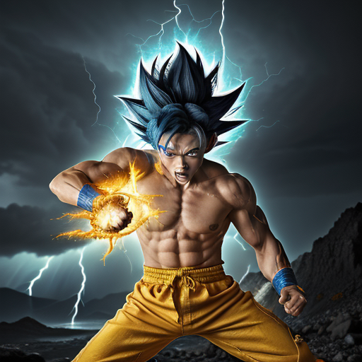 epiCRealism prompt: "painterly style, Goku fighting at war, raging, bl...