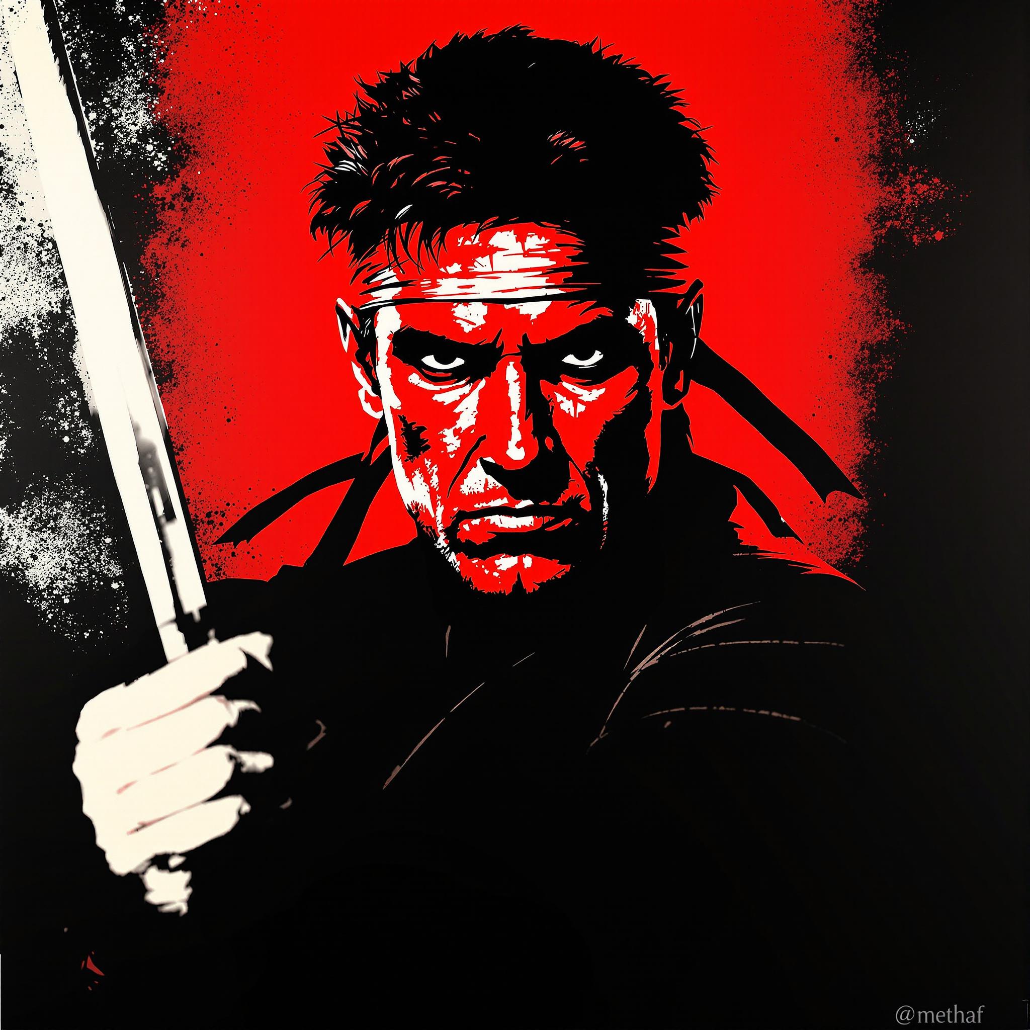 FLUX prompt: Create a stylized, iconic portrait of Michae...