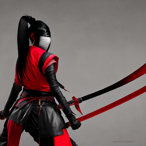 Openjourney prompt: Female shinobi looking back, shot fro...
