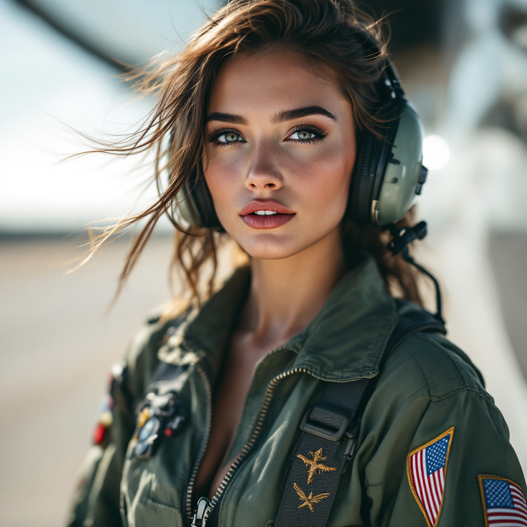 FLUX prompt: beautiful american air force fighter pilot g...