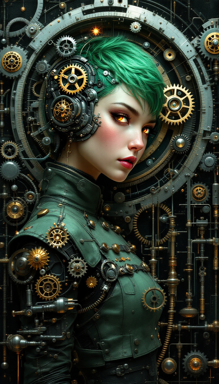 FLUX prompt: "Jade Automaton in a Clockwork Labyrinth": A...