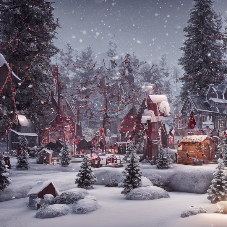 Stable Diffusion prompt: snowy wintry scene with Santa's ...
