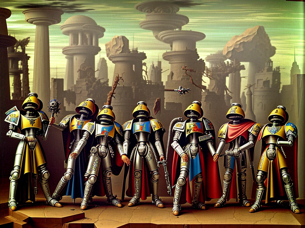 Openjourney prompt: Renaissance painting of three softwar...