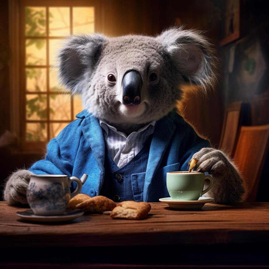 Midjourney prompt: blue koala as a muppet, spongy texture...