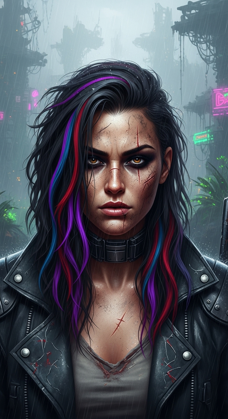 Google Imagen prompt: A rugged female rebel portrayed in ...