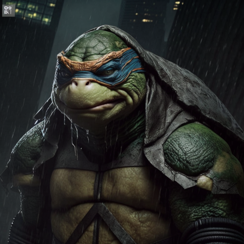 Midjourney prompt: Ninja turtle, 8K 3D hyper-realistic hy...