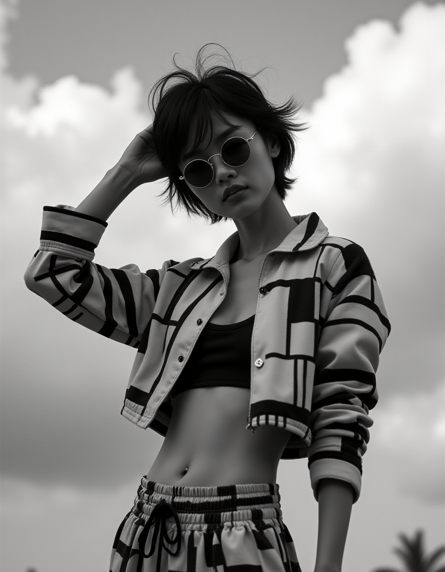 FLUX prompt: monochrome High fashion black and white uppe...